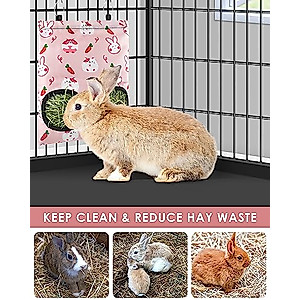 Bissap Rabbit Hay Feeder Bag, 2 Holes Hanging Hay Feeder Guinea Pig Hay Bag for Rabbits Bunny Chinchillas Hamsters Rats and Other Small Pets Small Animal - S (Pink)