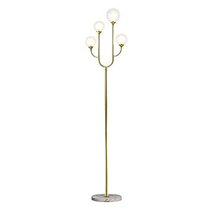 Hsyile Lighting KU300227 Brushed Brass Finish Modern Floor Lamp 4-Light with White Transparent Globes and Round Base - for Living Room,Bedroom,Living Room and Office