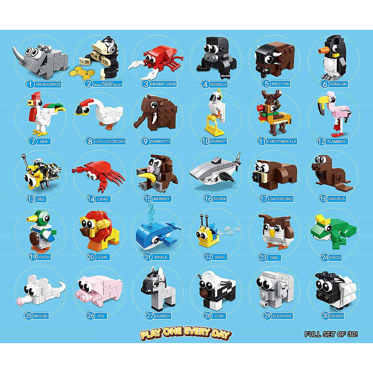 QPZ 30 Sets of Small Cute Animals (867 Pieces) Mini Horse Cat Dog Pets Safari Jungle Farm Zoo Kits, Classic Building Blocks Value Sets Compatible