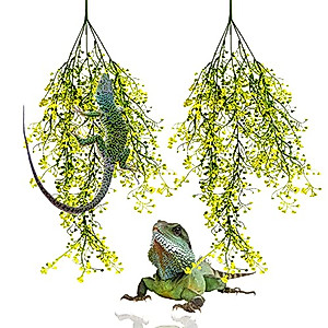 MUYG Reptile Hanging Plants,Bearded Dragon Plastic Flexible Fake Vines Plant Leaves with Suction Cup Lizards Terrarium Habitat Decorations for Geckos Turtles Snake Frog Chameleon(2 Pcs)