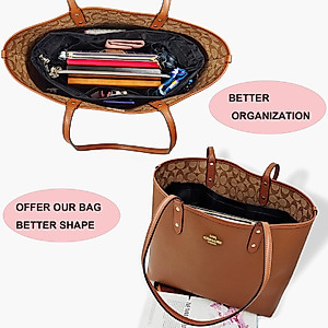 Time Wing Handbag Tote Purse Organizer Insert Bag Liner Shaper Divider Zipper 11 Pockets Compartments Medium Black