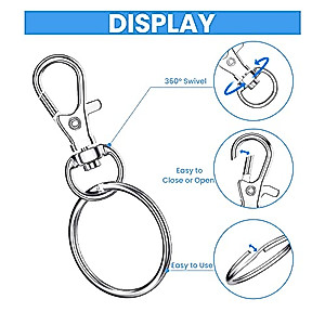 20pcs Keychain Clips for DIY Crafts, Swivel Snap Hooks with Key Rings, Lobster Claw Clasp for Key Ring Clip Lanyard, Jewelry Making,Christmas Decoration,Gift