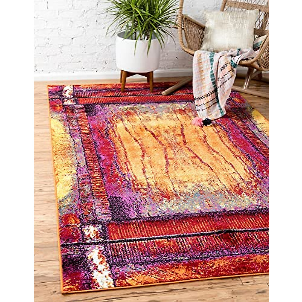 Unique Loom Metro Collection Contemporary Abstract Lantern Area Rug, 8' 0" x 10' 0", Yellow/Red