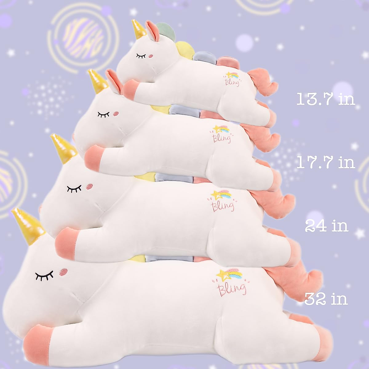 ARELUX 24in Cute White Giant Stuffed Unicorn Plush:Soft Animal Hugging Pillow Unicorn Stuffed Animal, Big Body Plushie,Large Unicorn Room Decor Friends Family Member