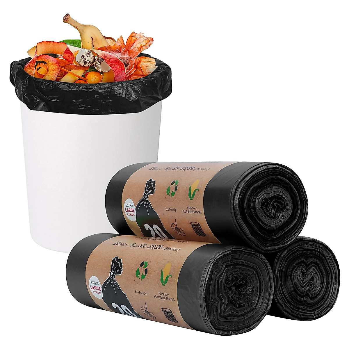 Toplive Trash Bag Garbage Bag Trash Bags Wastebasket Bin Liners for Home Bathroom Bedroom Kitchen Office Trash Can (Black, 8 Gallon)