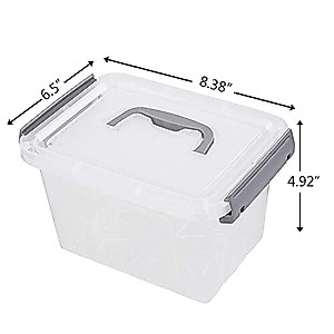 Vababa 6-Pack 3 L Clear Plastic Latch Storage Boxes with Gray Lids