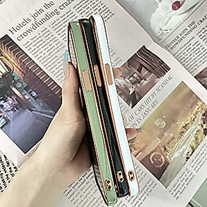 BOGUT Compatible with iPhone 12 Pro Max Case for Women Girls, Glittering Luxury Gold Line Design, Lattice Pattern with Diamond Plating, Shockproof Soft Silicone Cover (6.7")-Green