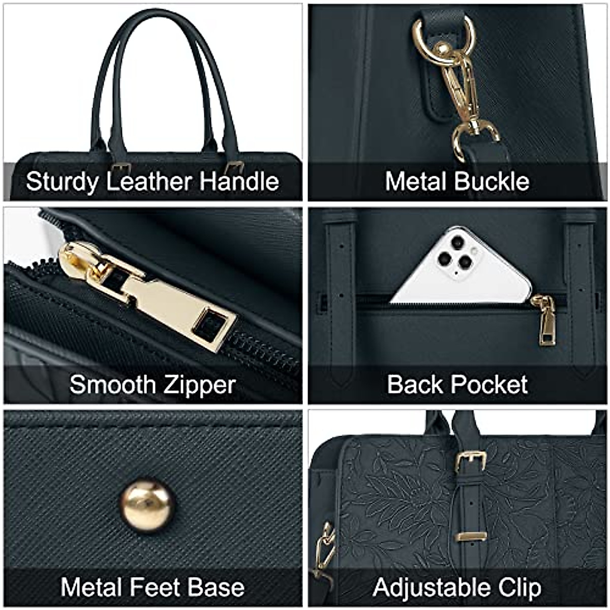 Laptop Bag for Women 15.6 inch Laptop Tote Bag Waterproof Leather Work Bag Large Capacity Computer Tote Bag Professional Office Business Briefcase Lightweight Travel Handbag Shoulder Bag, Dark Green