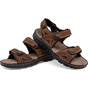 Jousen Men and Women's Sandals Leather Outdoor Beach Sandal Open Toe Water Strap Sport Sandal (AMY661 Dark Brown 10)