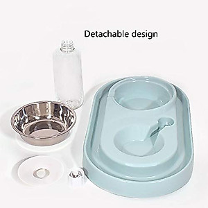 Double Dog Cat Bowls Water and Food Bowl Set，Detachable Stainless Steel Bowl Automatic Water Dispenser Bottle Pet Feeder for Small or Medium Size Dogs Cats Puppy Kitten Rabbit