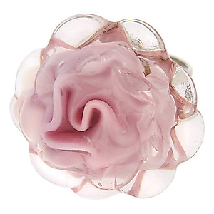 Glass Of Venice Murano Glass Rose Flower Ring 1 Inch - Adjustable Size Ring in Rose Pink. Blown Glass - Murano Glass Rings for Women Handmade in Italy