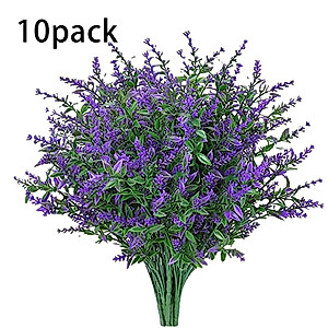 OLYYTAO Artificial Flowers Plants Outdoor Decoration - UV Resistant Plastic Flowers for Outside Faux Plants for Home Garden Decor (10, Lavender Purple)
