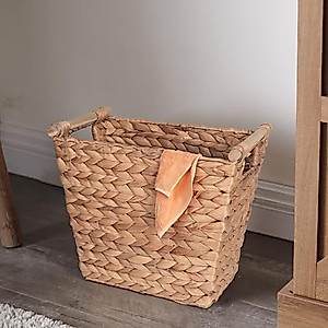Wicker Trash Basket with Wooden Handles | Wicker Bathroom Trash Can | Woven Trash Can | Wicker Waste Basket for Bathroom, Bedroom, Living Room, Office