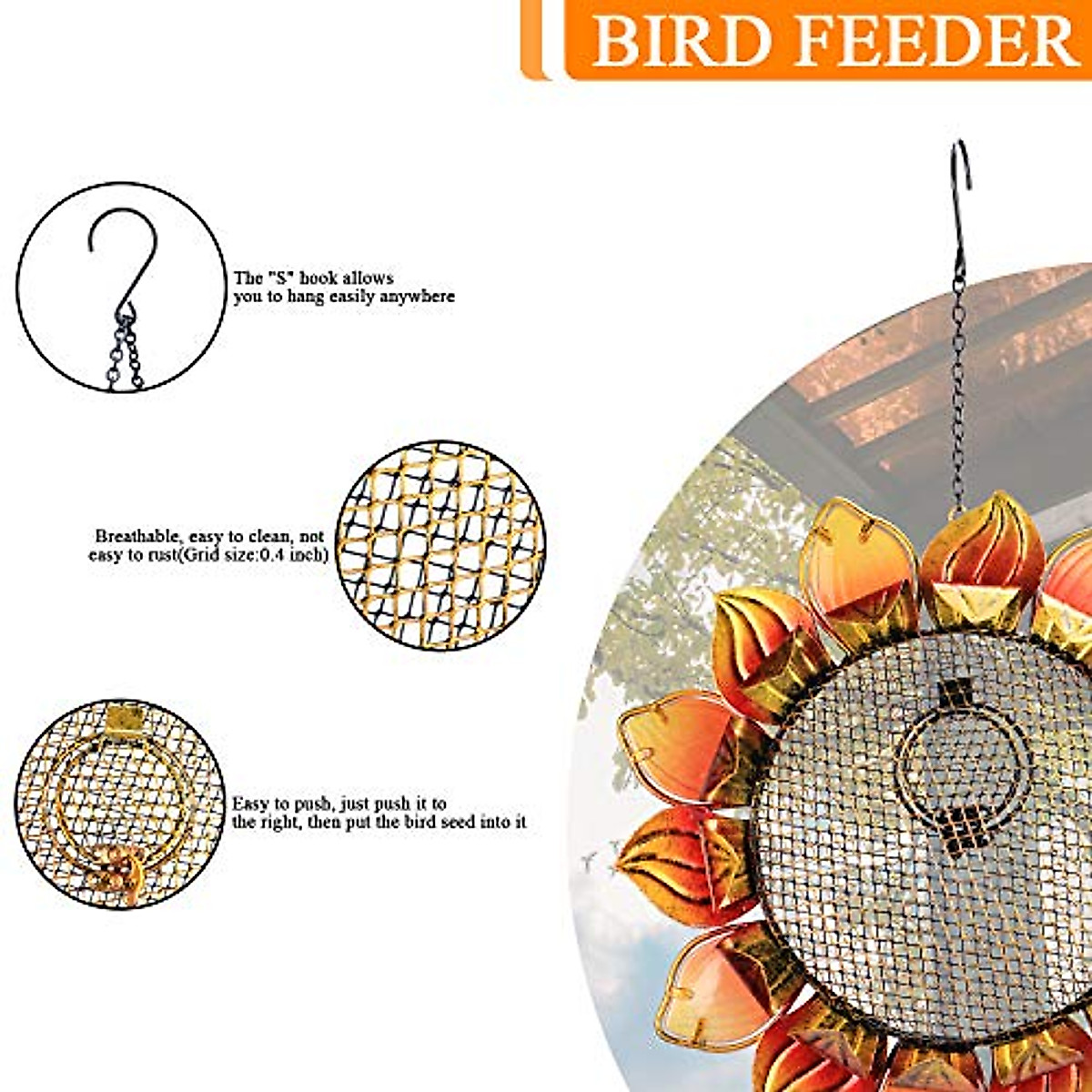 Wild Bird Feeder - Metal Bird Feeders, Sunflower Hanging Bird Feeder, Bird Seeds for Outside Wild Birds Patio & Garden Outdoor Decoration