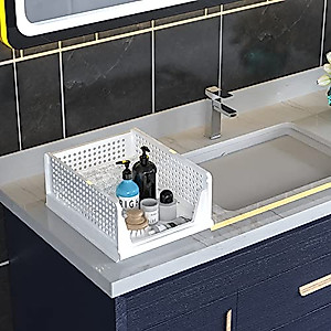 2 Pack Folding Closet Organizers Storage Box, Stackable Plastic Drawer Basket for Clothing, Clothes Storage Container for Bedroom Cupboard(White)