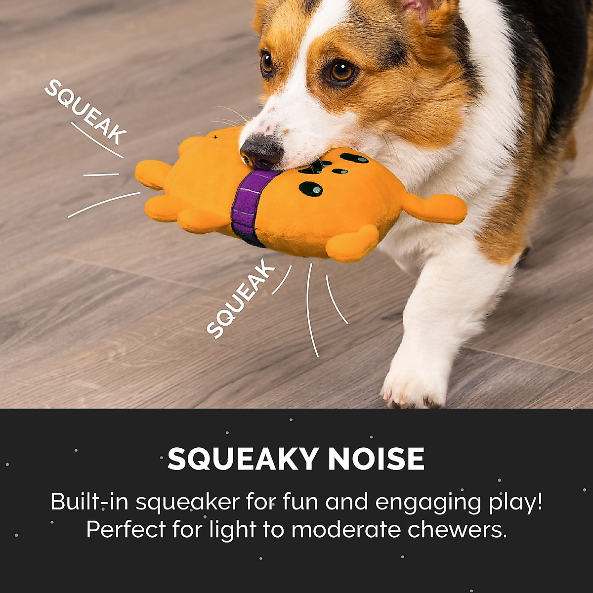 Furhaven Squeaky Dog Toy for Small/Medium Dogs w/ Spiky TPR Core for Dental Chewing - Hubble the Martian TPR Plush - Orange/Purple, One Size