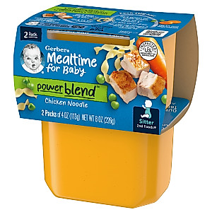 Gerber Mealtime for Baby 2nd Foods Power Blend Baby Food Tubs, Nourishing Blend of Veggies, Grains & Beef, Pureed Baby Food (Pack of 4, Chicken Noodle)