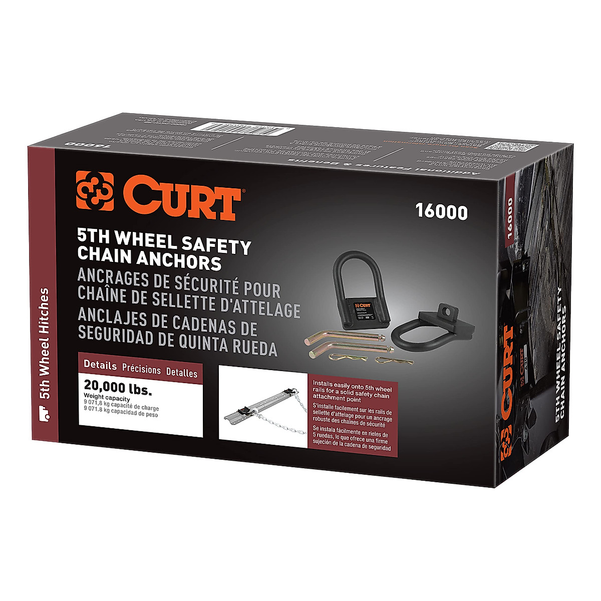 CURT 16000 5th Wheel Hitch Safety Chain Anchors, Fits Industry-Standard Rails