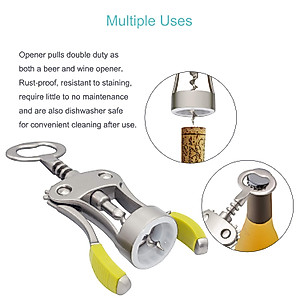 Stainless Steel Wing Corkscrew Wine Opener, Waiters Corkscrew Cork and Beer Cap Bottles Opener Remover, Used in Kitchen Restaurant Chateau and Bars