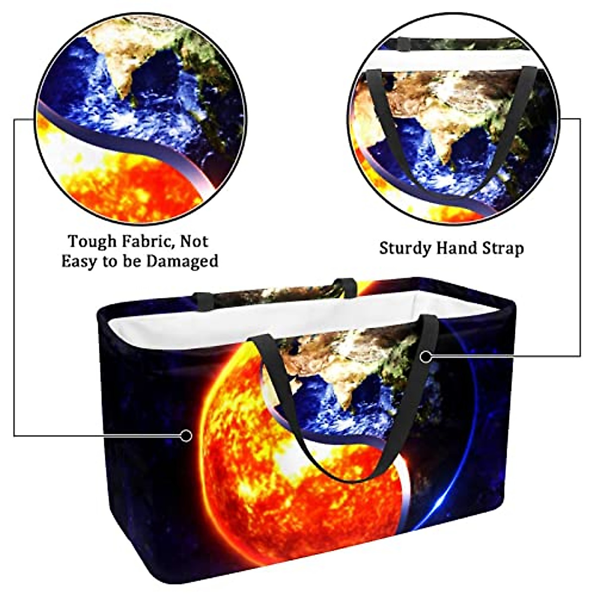 KQNZT Reusable Grocery Bags, Heavy Duty Reusable Shopping Bags, Large Tote Bags with Long Handles and Reinforced Bottom, Yin Yang Gossip Earth