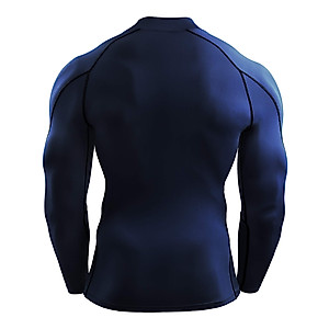 NELEUS Men's Compression Shirts Dry Fit Long Sleeve Mock Neck Shirts,3 Pack,5059,Black/Grey/Navy Blue,US S,EU M