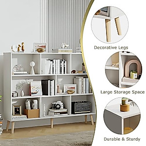 DIFY Wooden Bookcase 8 Cube Open Bookcase with Legs, 55.1" Display Bookshelves Storage Organizer Shelf for Living Room, Home Office and Bedroom, White