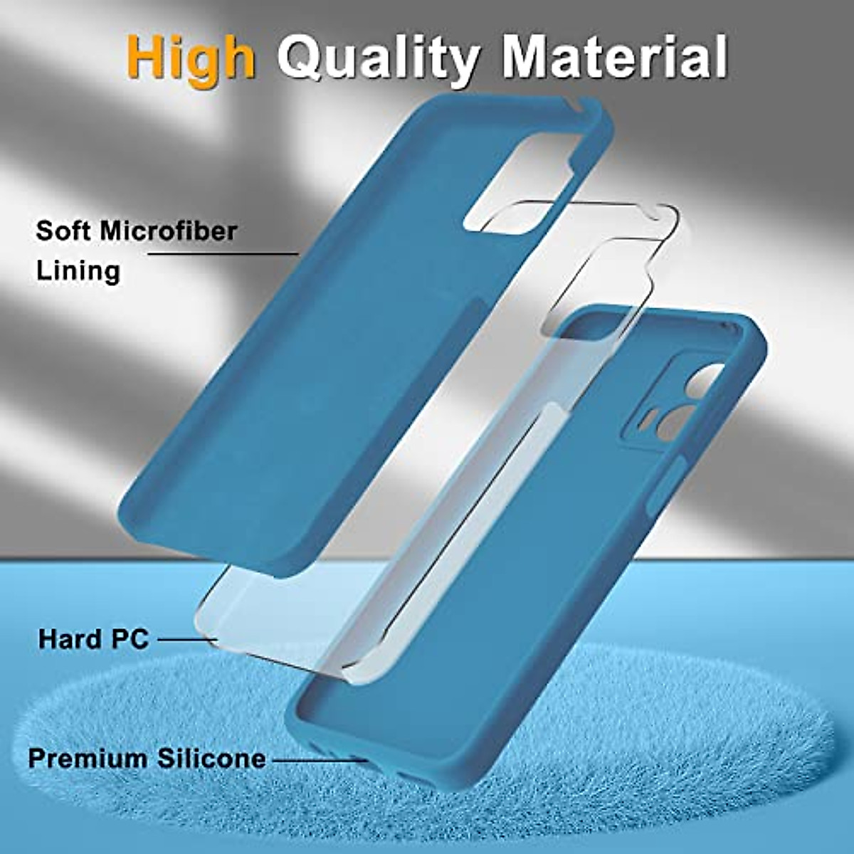 YENAPOON for Motorola Moto G 5G 2023 Case, Silicone Phone Case with 2 Screen Protector, Soft Anti-Scratch Microfiber Lining, Full Body Shockproof Slim Cover, Blue