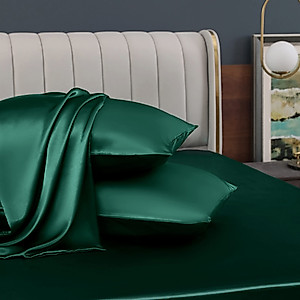 Homiest Blackish Green Satin Pillowcase for Hair and Skin, King Size Pillow Covers Luxury & Ultra Soft Pillow Cases Set of 2, Cooling Pillowcovers with Envelope Closure, Anti Wrinkle, 20 x 40 Inch