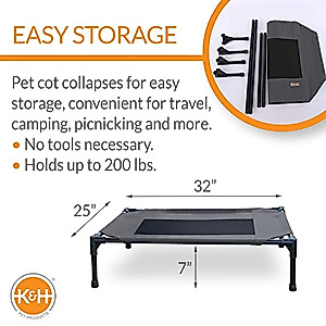 K&H PET PRODUCTS Elevated Cooling Outdoor Dog Bed Portable Raised Dog Cot Charcoal/Black Medium 25 X 32 X 7 Inches