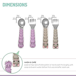 melii Toddler and Kid Feeding Spoon & Fork Set, Stainless Steel, BPA Free, Dishwasher safe (Cat & Bulldog 4pc)