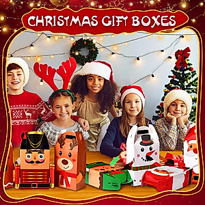 Harloon Christmas Gift Boxes Kid Bulk Xmas Nutcracker Santa Snowman Reindeer Elf 3D Cardboard with Handle Party Presents Cute Empty Packaging Supplies,12 x 6 x 3.1 Inch(24 Pcs)