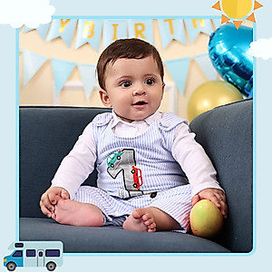 XIFAMNIY Preemie Baby Boy embroidered 1st Birthday Outfit 2Pacs Striped One-Piece Long Sleeve Cotton Romper Summer Jumpsuit Cake Smash Clothes