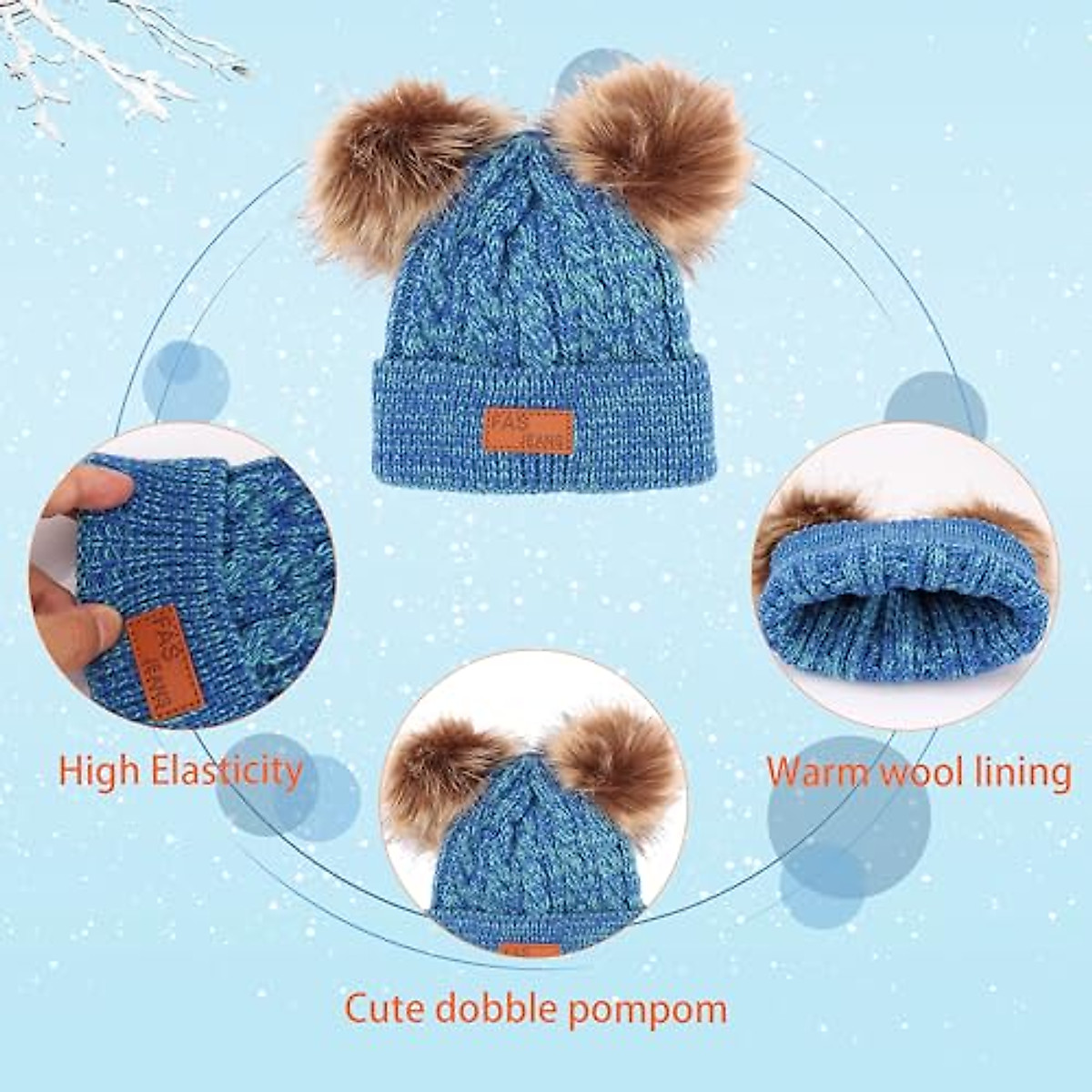 Winter Beanie Hat Scarf Gloves Set for Kids, Winter Warm Set Knitting Cap Neck Warmer Gloves for Girls Boys 2-10 Year (Blue)