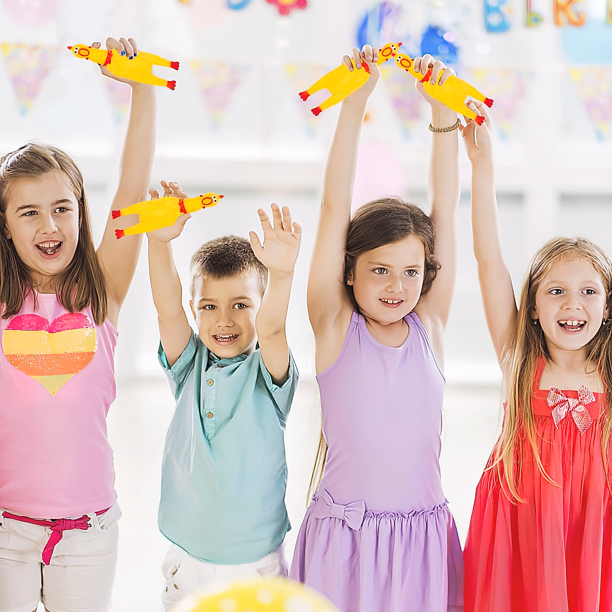 AMOR PRESENT 16PCS Squeaky Rubber Chicken, Screaming Rubber Chickens Toys for Kids Party Favors Prank Toys Dog Toys Noise Maker