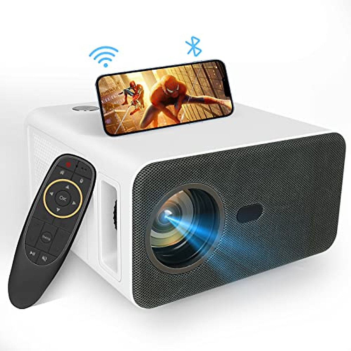 Suvisukua HD Native 1080p,5G WiFi Bluetooth Smart Home Projector,4K Projector for Outdoor Movies, Support Correct Trapezoid, Digital Zoom,Compatible with HDMI, USB, Laptop, PC, TV Stick, DVD