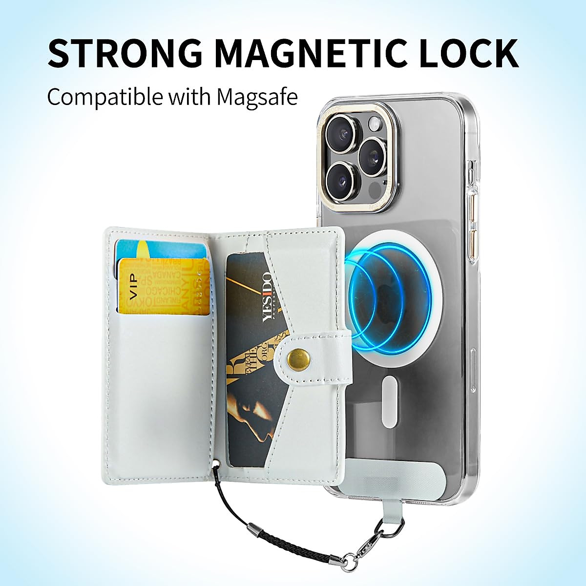 ZICISI Magnetic Credit Card Holder,Compatible with Magsafe Wallet Apple for iPhone 16 15 14 13 12 pro max/Mini/Plus,Anti-Loss & PU Leather & RFID Blocking,White