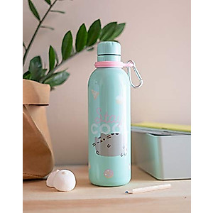 Grupo Erik Official Pusheen Water Bottle-Sports Bottle-500ml / 17OZ, Stainless Steel, Vacuum Insulated Water Bottle, Double Wall Reusable Water Bottle With Carabiner, BPA Free, Kawaii Water Bottle