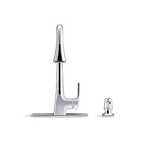 KOHLER R26281-SD-CP Maxton Touchless Pull-Down Kitchen Faucet with Soap Dispenser, Kitchen Sink Faucet with Pull Down Sprayer, Touchless Activation Faucet, Polished Chrome