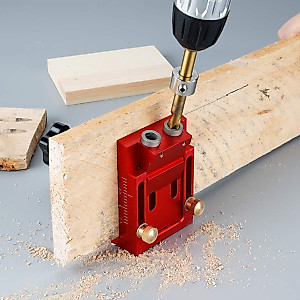 Newruiheng Pocket Hole Jig Tool Kit for Carpentry, Pocket Hole Drill Guide Jig Set for 15° Angled Holes, Portable Wood Pocket Hole Screw Clamp System for Woodworking (Red)