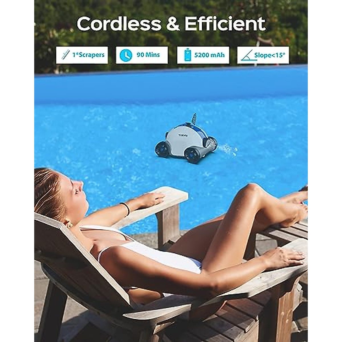 WYBOT 2023 Premium Cordless Robotic Pool Cleaner, Automatic Pool Vacuum with Powerful Suction, LED Indicator, Last 90 Mins, Self-Parking, Ideal for Above/In-Ground Flat Pools up to 40 Feet-Osprey 300