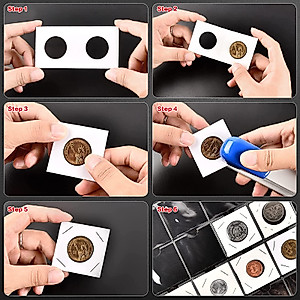 500 Cardboard Coin Holder for Collectors with 25 Sheets Coin Pocket Pages, 500 Pockets Coin Collecting Book Sleeves Protectors Storage and 10 Size 2" x 2" Currency Holders for Coin Collection Supplies