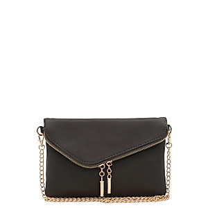 FashionPuzzle Envelope Wristlet Clutch Crossbody Bag with Chain Strap (Charcoal Grey) One Size