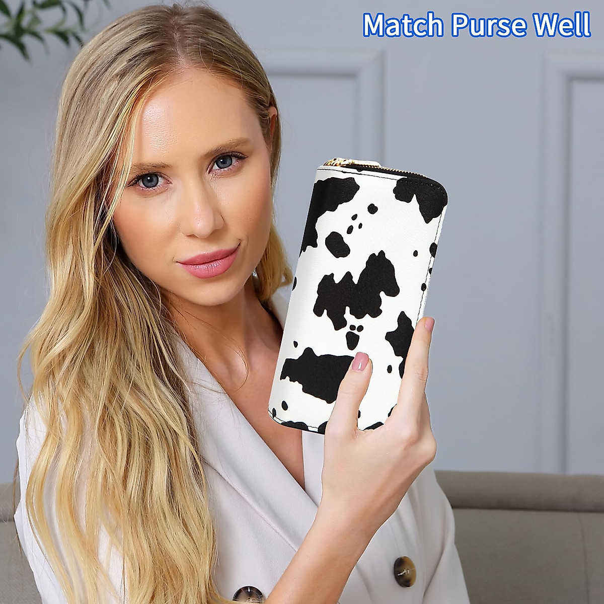 Nabegum Cow Print Wallet for Women Money Organizers Western Purse Cow Stuff Gifts Double Zipper Ladies Large Capacity Card Cases (Cow pattern)