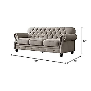 Acanva Collection Chesterfield Chenille Tufted Living Room Sofa, 91"W Couch, Almond