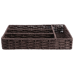 Cabilock Rattan Flatware Basket Kitchen Utensil Drawer Organizer with Dividers Natural Wicker Serving Basket Flatware Cutlery Organiser Tray for Flatware and Kitchen Utensils