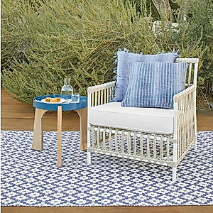 Dash and Albert Samode Indoor/Outdoor Area Rug - 2.5' x 12' Runner Denim & Ivory Diamond Handwoven Washable Accent Rug - Durable, Fade Resistant, High Traffic