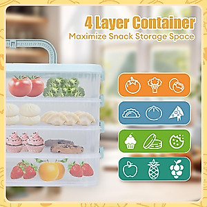 Splotiva 4 Layers Storage Container, 1.61'' Extra-High Layer, Cookie Carrier, Dumpling Box, Stackable Food Container (White & Mint Green)