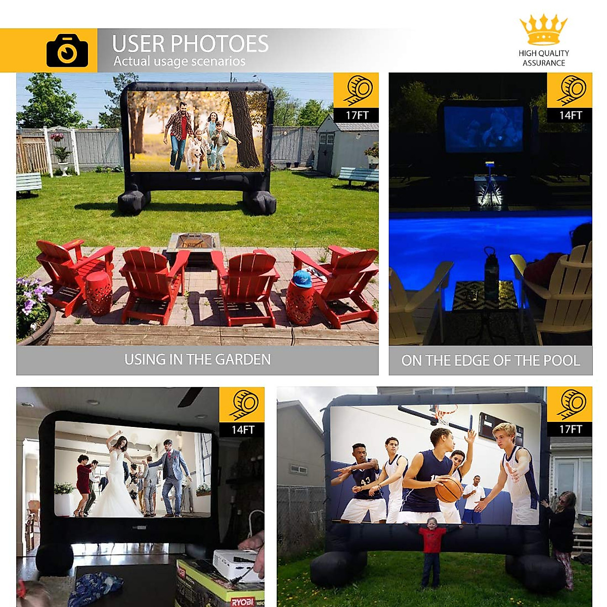 VIVOHOME 24 FT Inflatable Projector Screen for Outside, Blow Up Movie Screen Outdoor Use, Mega Large TV Screen with Carry Bag for Backyard, Tube Leg Support