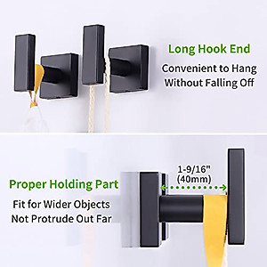 Angle Simple Bathroom Towel Hook 2 PCS, Stainless Steel Bath Towel Holder, Hand Towel Rack, Heavy Duty Square Robe Hook Wall Mount, Matte Black