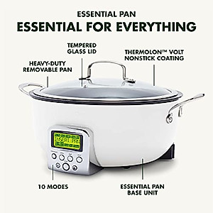 GreenPan Elite Essential Smart Electric 6QT Skillet Pot,Sear Saute Stir-Fry and Cook Rice, Healthy Ceramic Nonstick and Dishwasher Safe Parts, Easy-to-use LED Display, PFAS-Free, Cream White